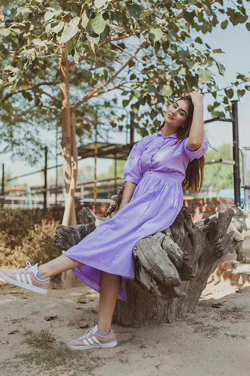 Taylor Lilac Collared Midi Dress