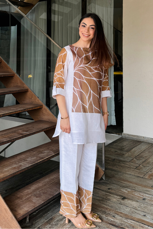 Classy White Linen Coord Set - Women's Co-Ord Sets Online | Pluch Designs