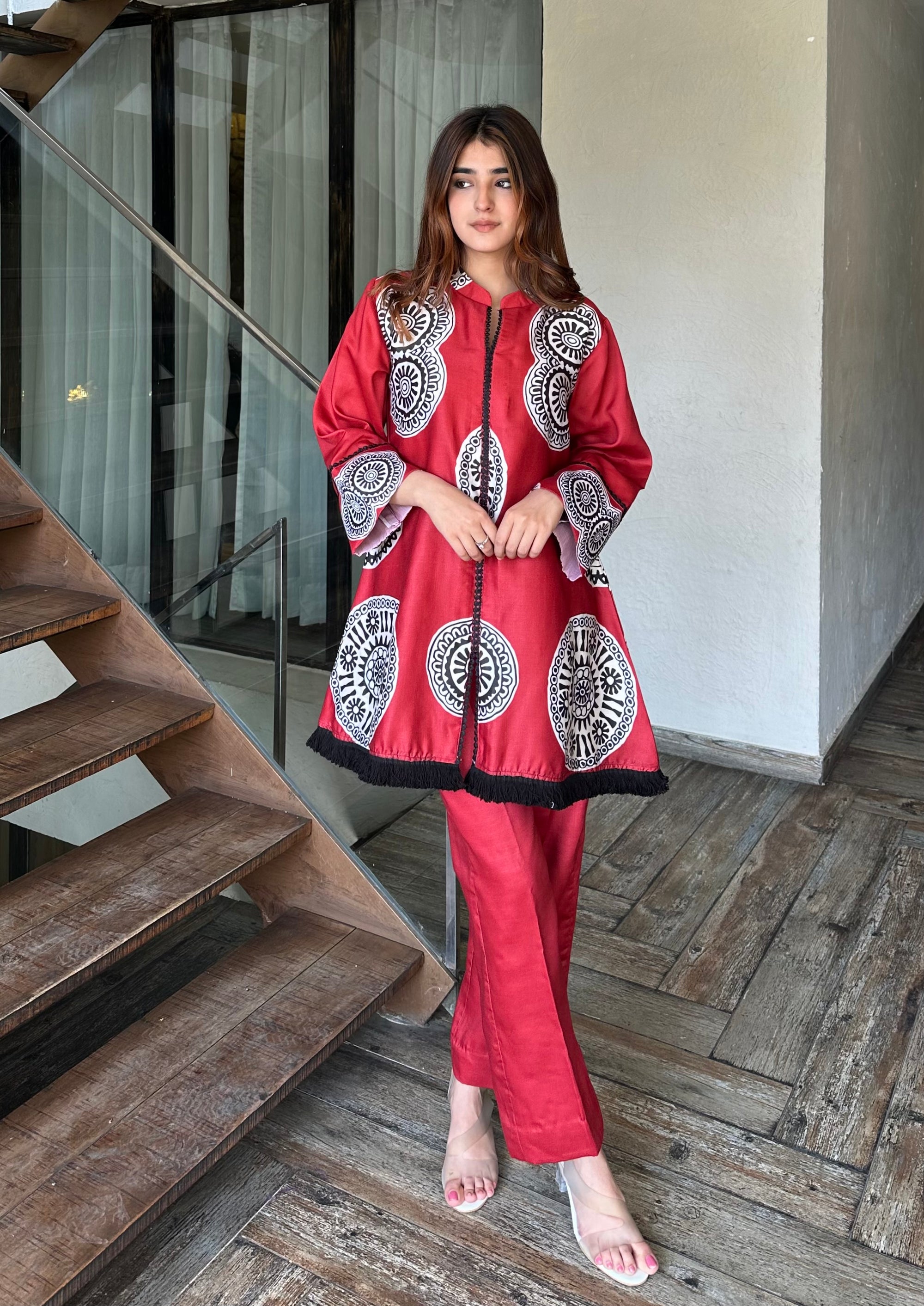 Stunner Red Pakistani Kurta Set